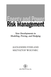 Energy and Power Risk Management: New Developments in Modeling, Pricing ...